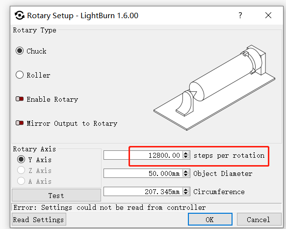 Wrong rotary attachment rotation – OMTech Laser